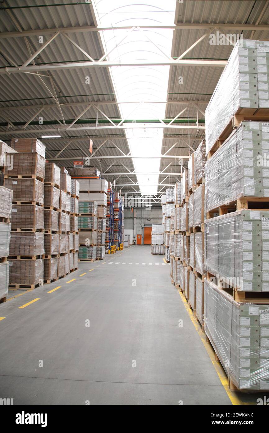 Industrial equipment for the production of laminate. Furniture factory ...