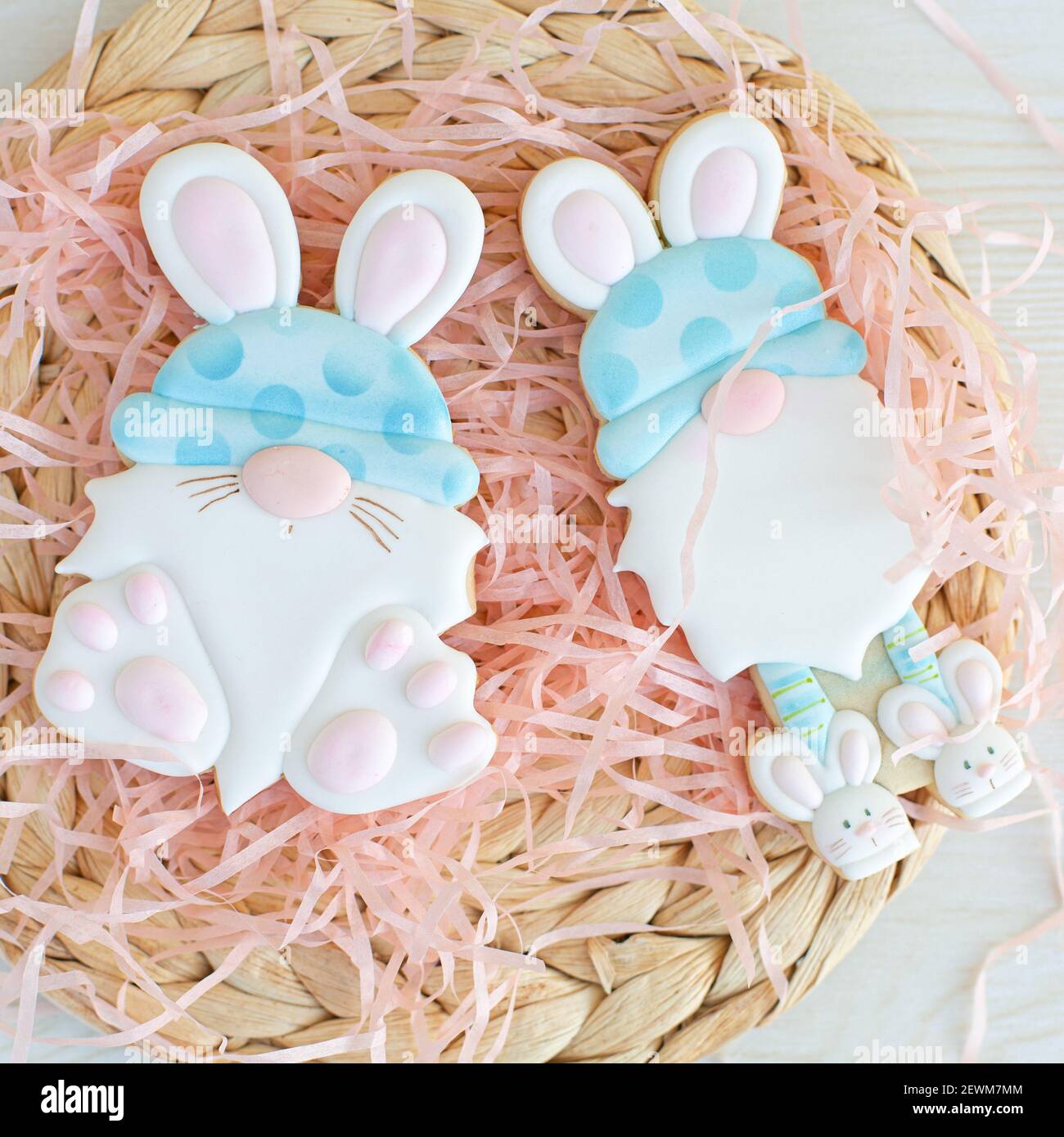 Creative home made Easter rabbit gnome cookie with royal icing Stock ...