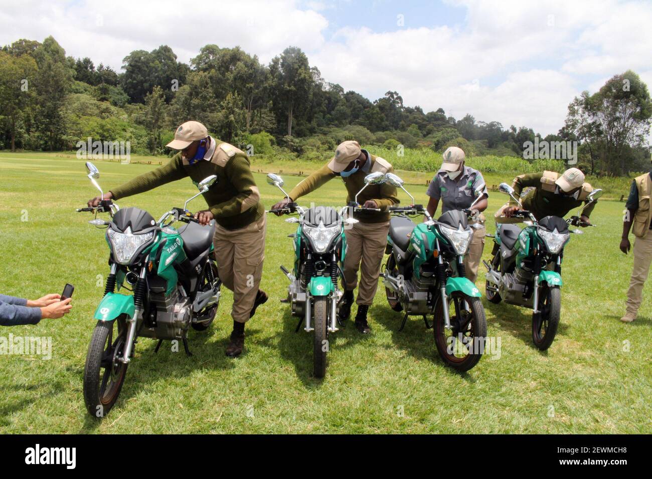 Nairobi, Kenya, March 3, 2021 Rangers test electric motorbikes in ...