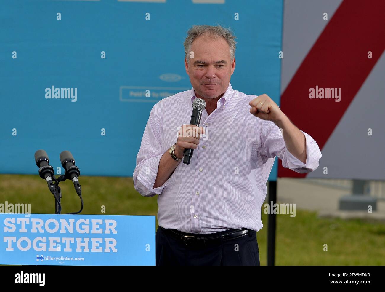 Democratic vice presidential nominee U.S. Sen. Tim Kaine (D-VA) speaks ...