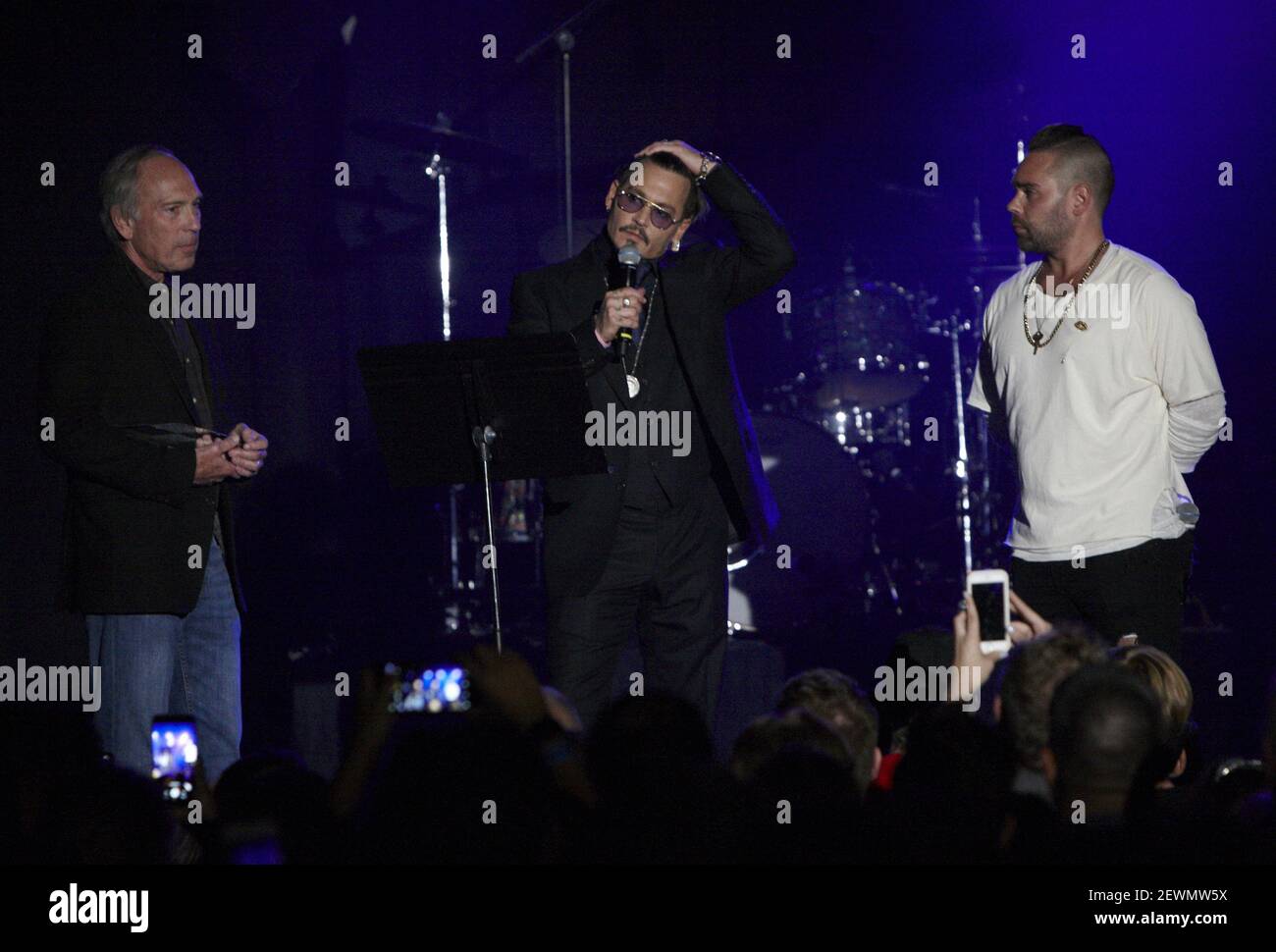 Marc Stefanski, Johnny Depp, and Kyle Stefanski at the Rhonda's Kiss ...