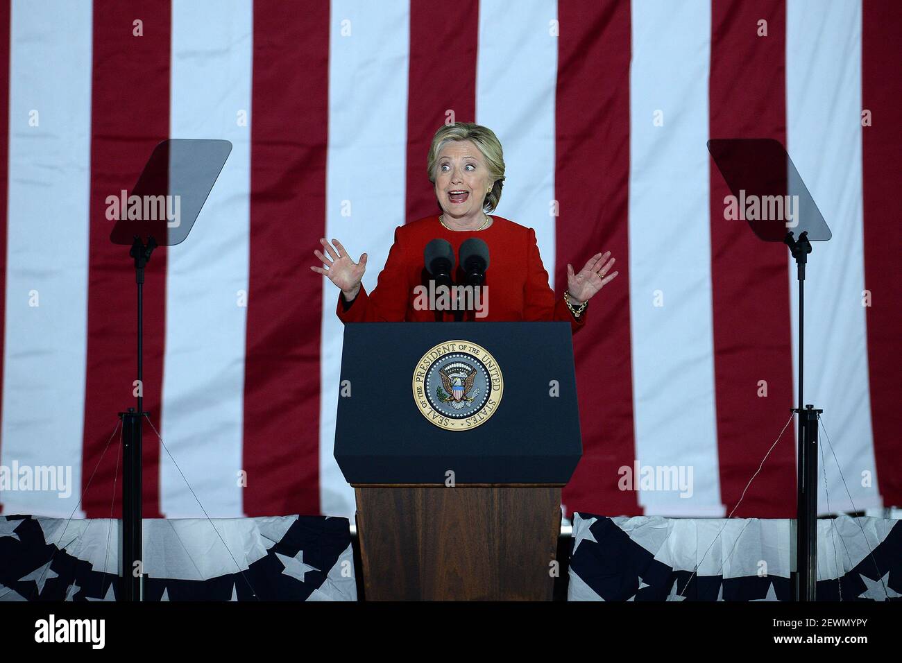 Democratic presidential nominee Hillary Clinton speaks to supporters ...