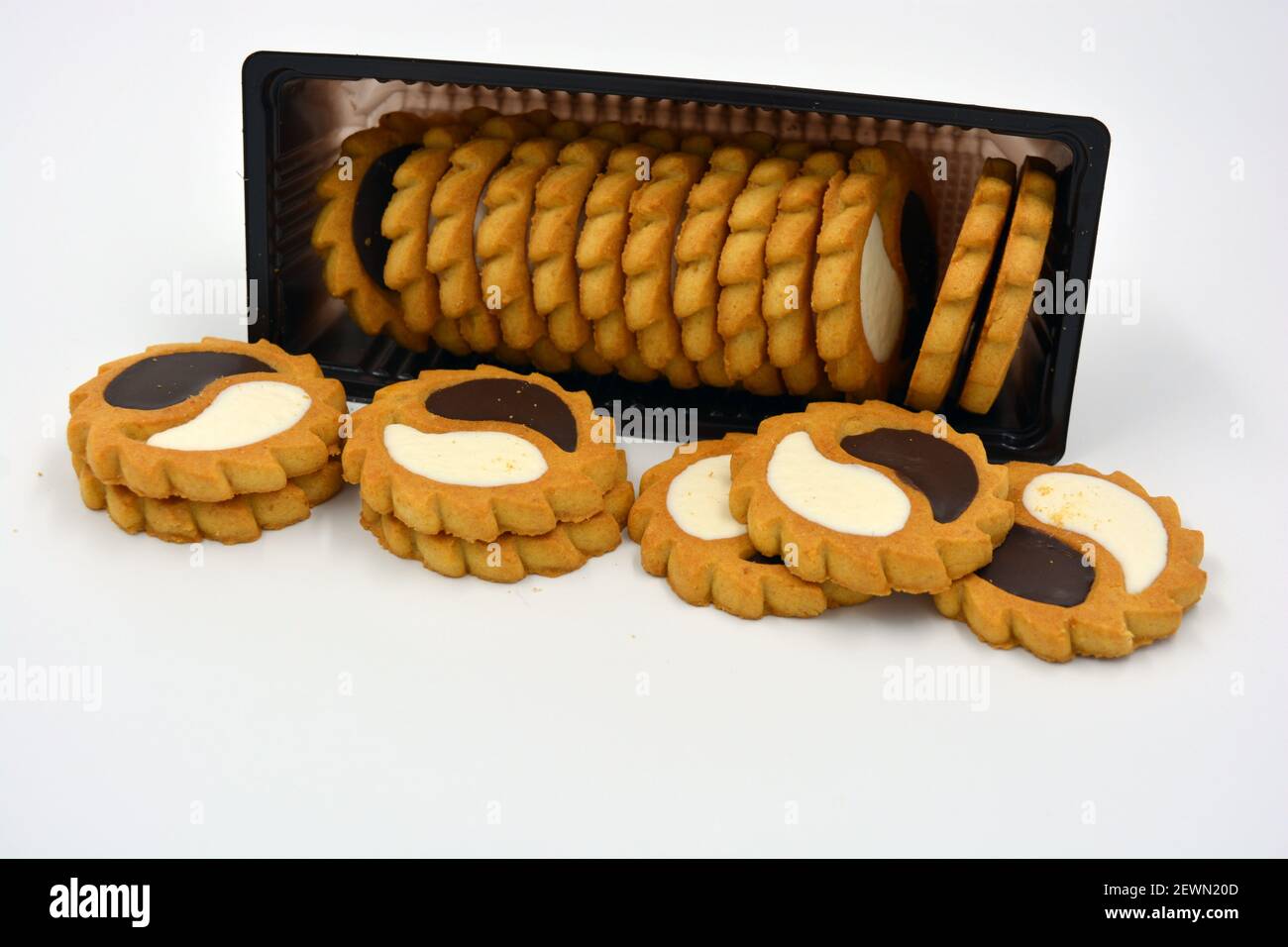 Delicious sandy sweet cookies with sharp edges and chocolate and white ...