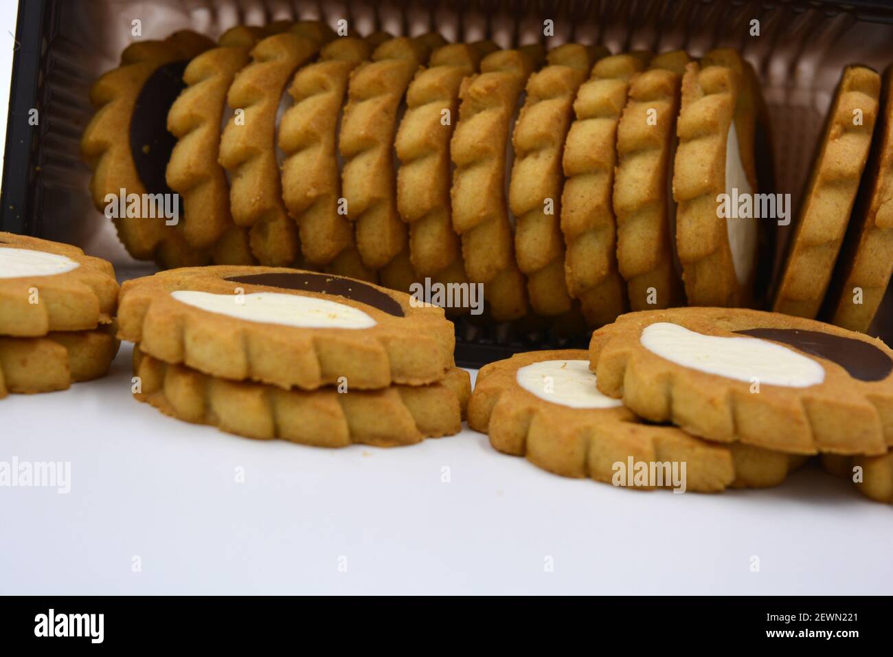 Delicious sandy sweet cookies with sharp edges and chocolate and white ...