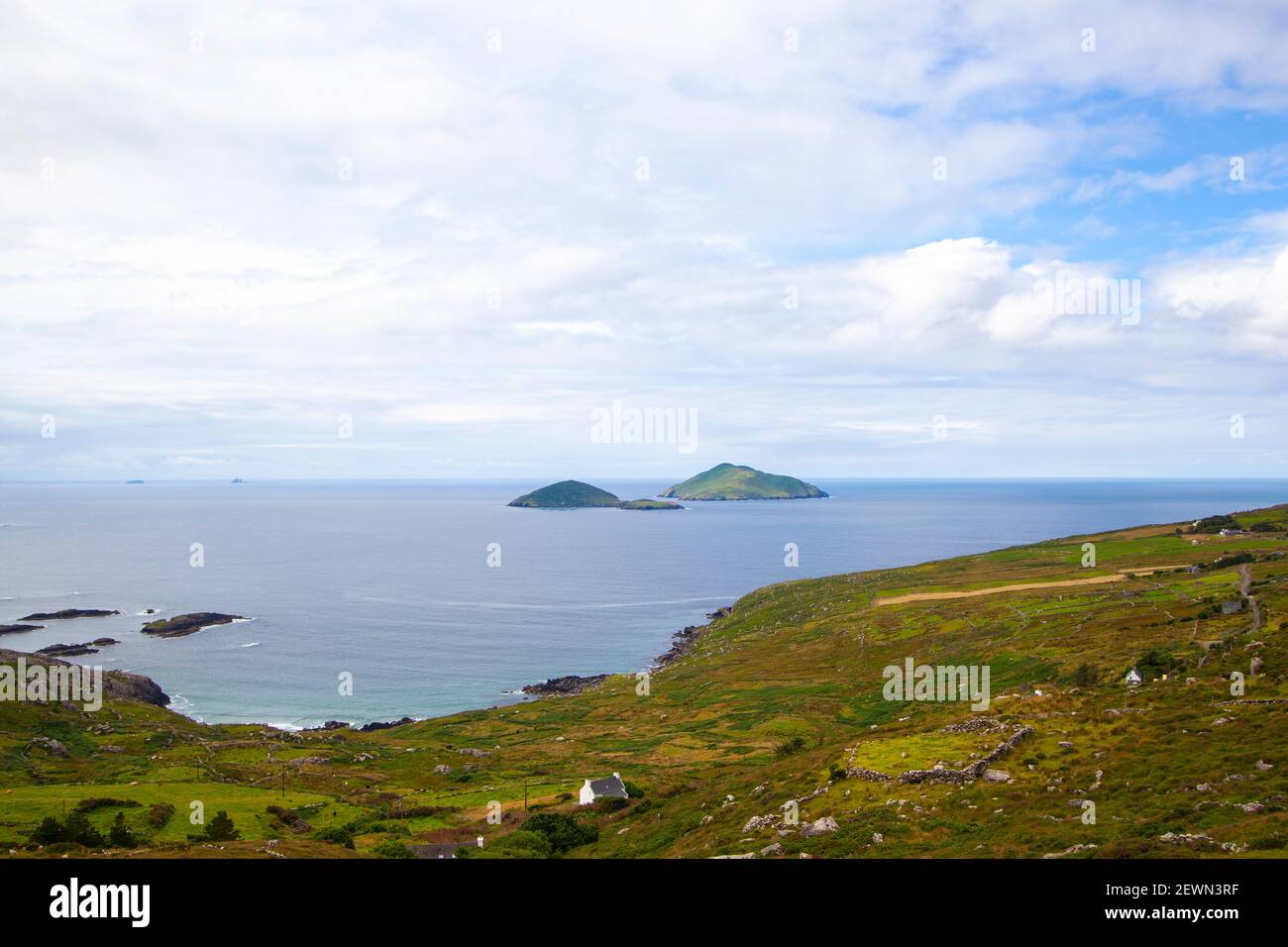 A view to a landscape and the sea in the famous Ring of Kerry, Ireland ...