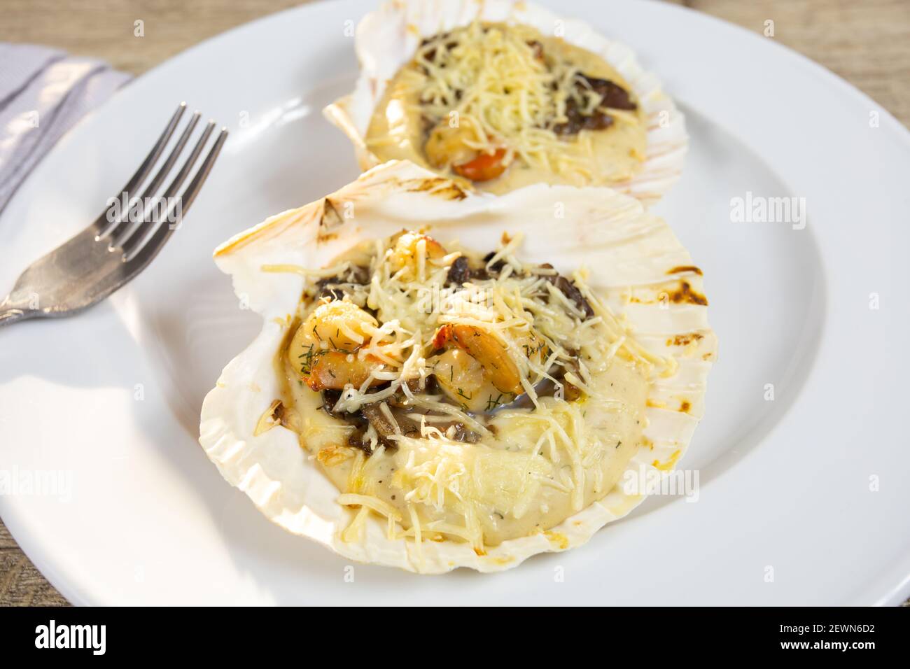 cooked scallop shell Stock Photo - Alamy