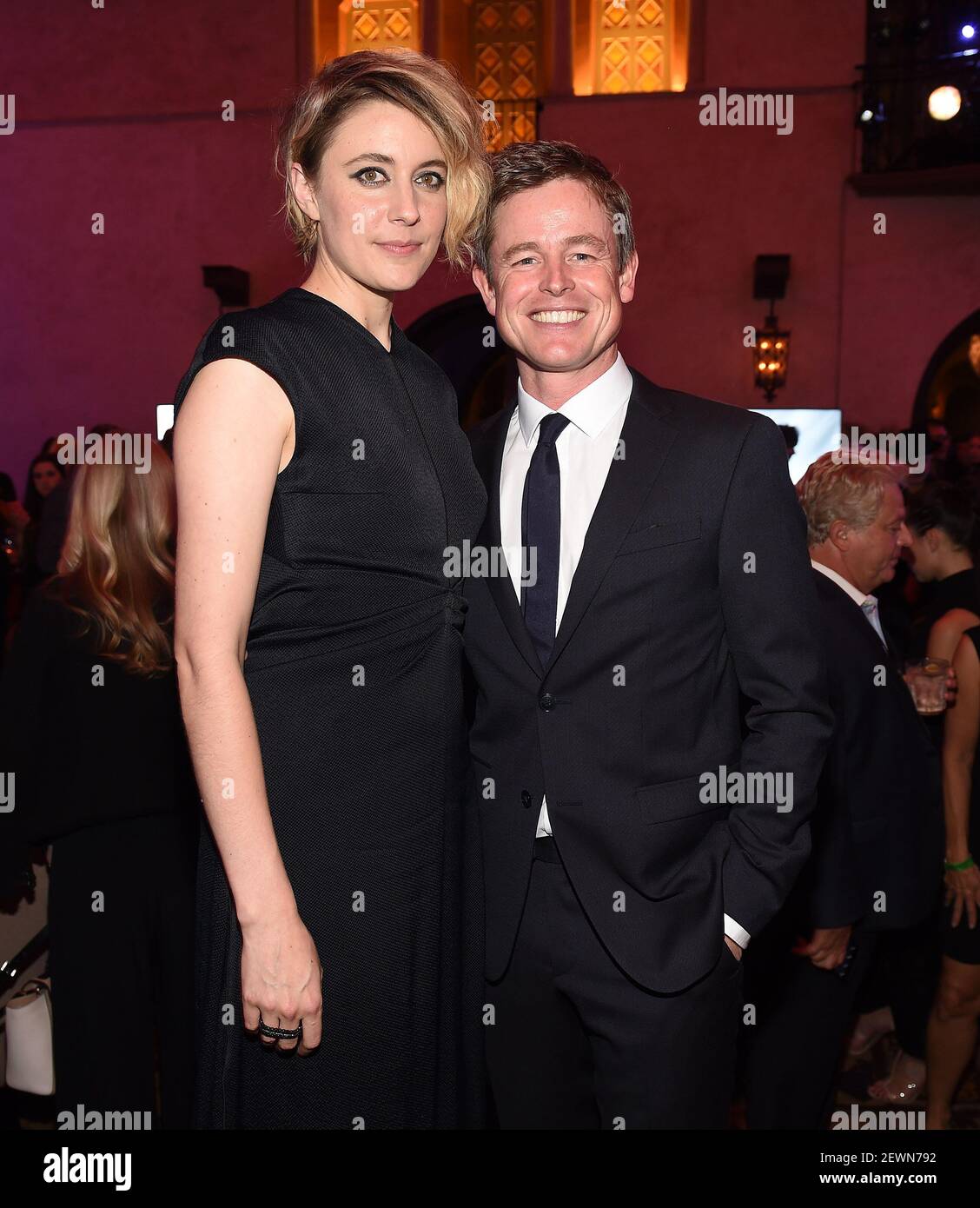 Actors Greta Gerwig (L) and Caspar Phillipson attend the AFI Fest Gala ...