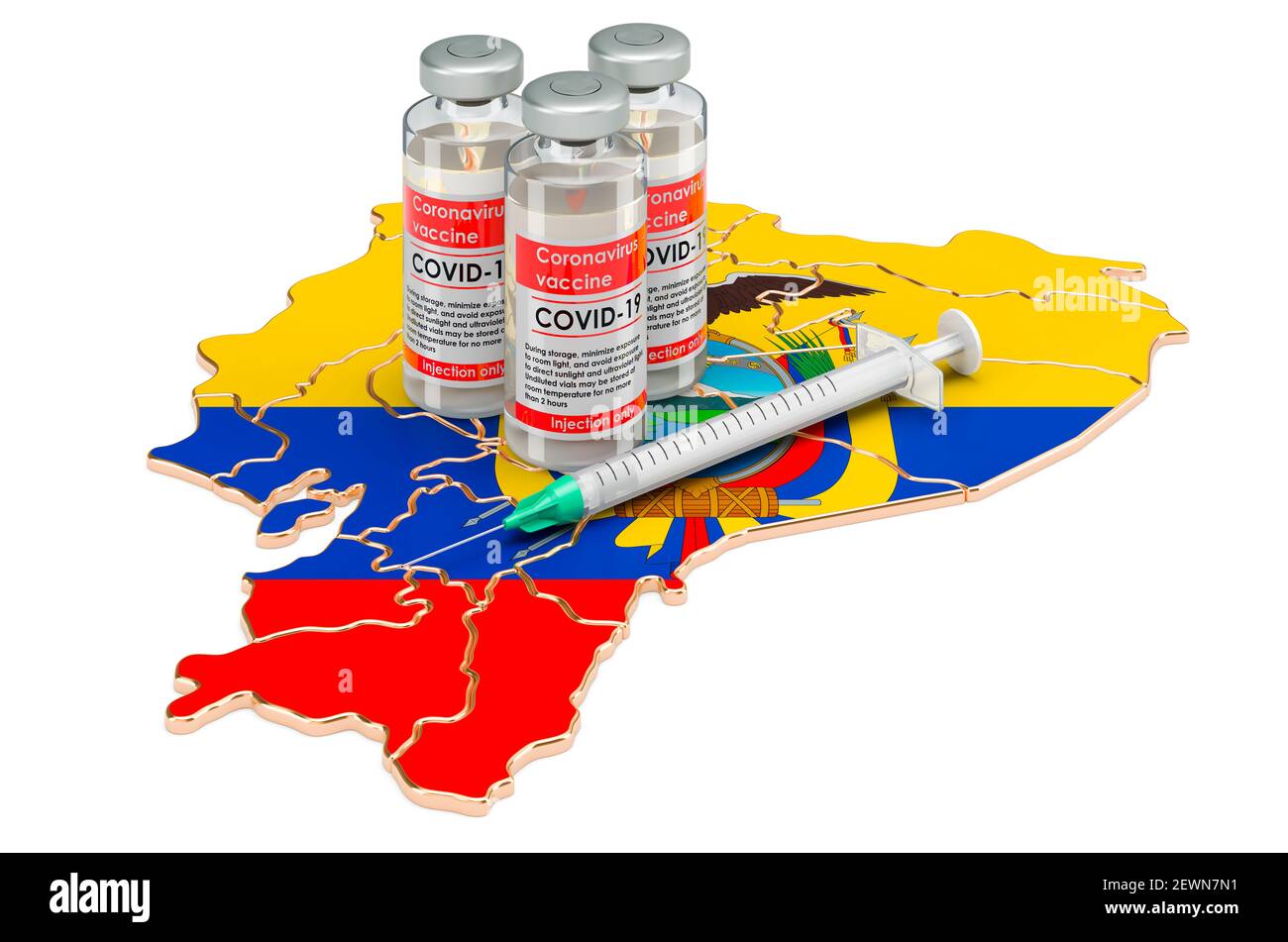 Vaccine and syringe with Ecuadorian map. Vaccination in Ecuador concept ...
