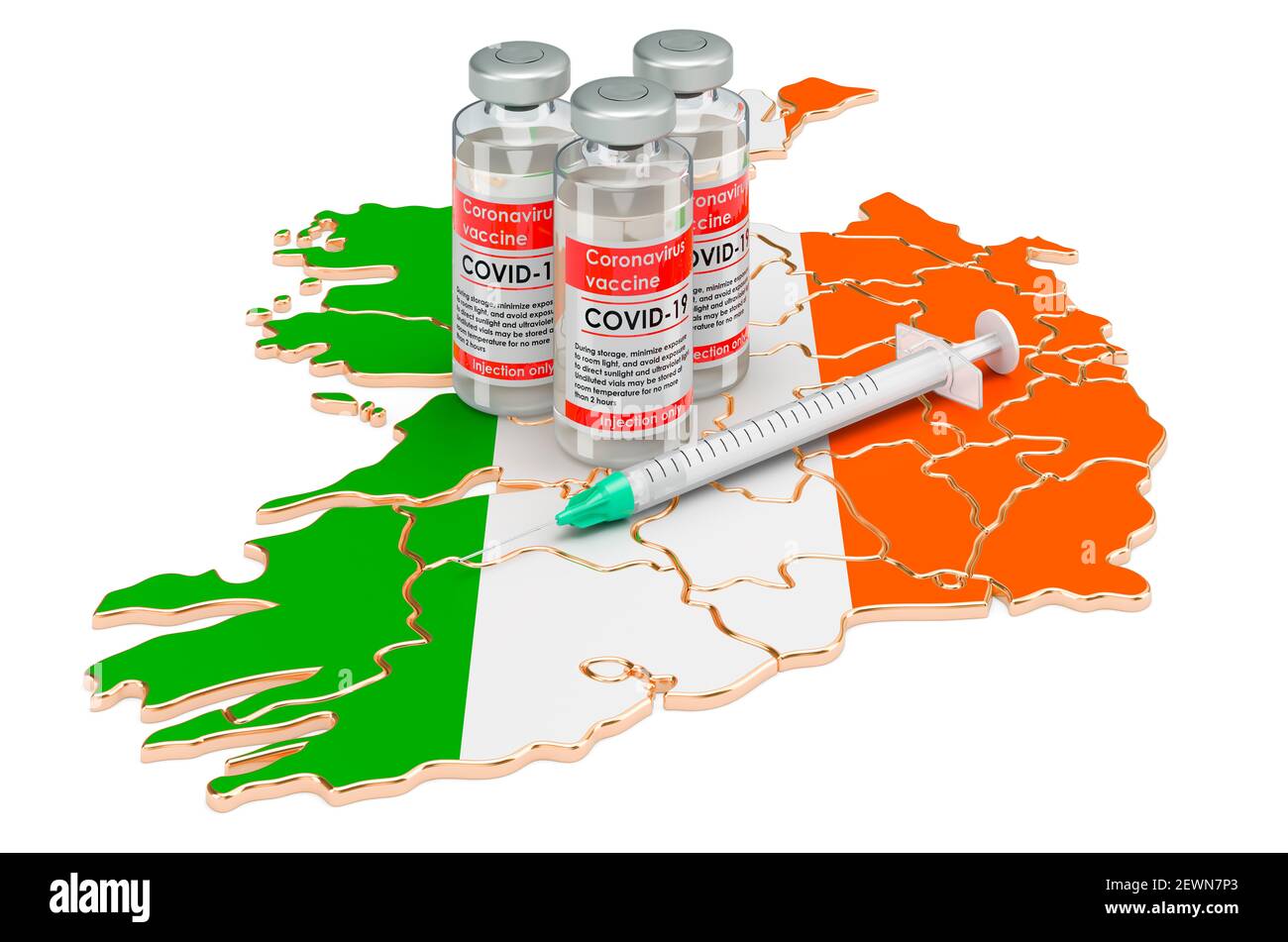 Vaccine and syringe with Irish map. Vaccination in Ireland concept, 3D ...