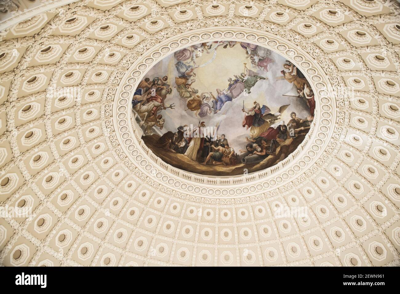 A fresco by Constantino Brumidi is pictured on the ceiling of the ...