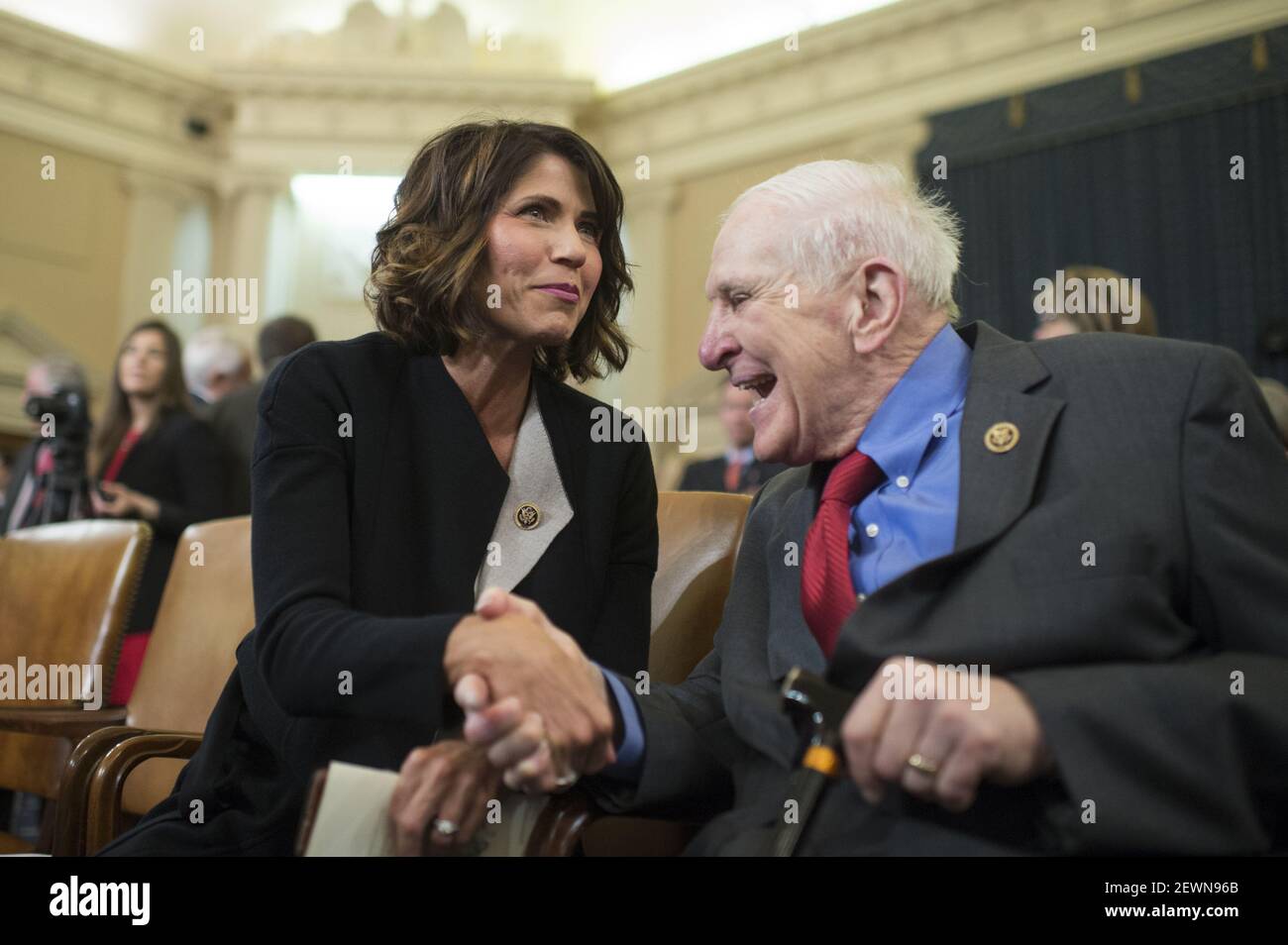 Rep. Kristi Noem, R-S.D., greets Rep. Sam Johnson, R-Texas, during a ...