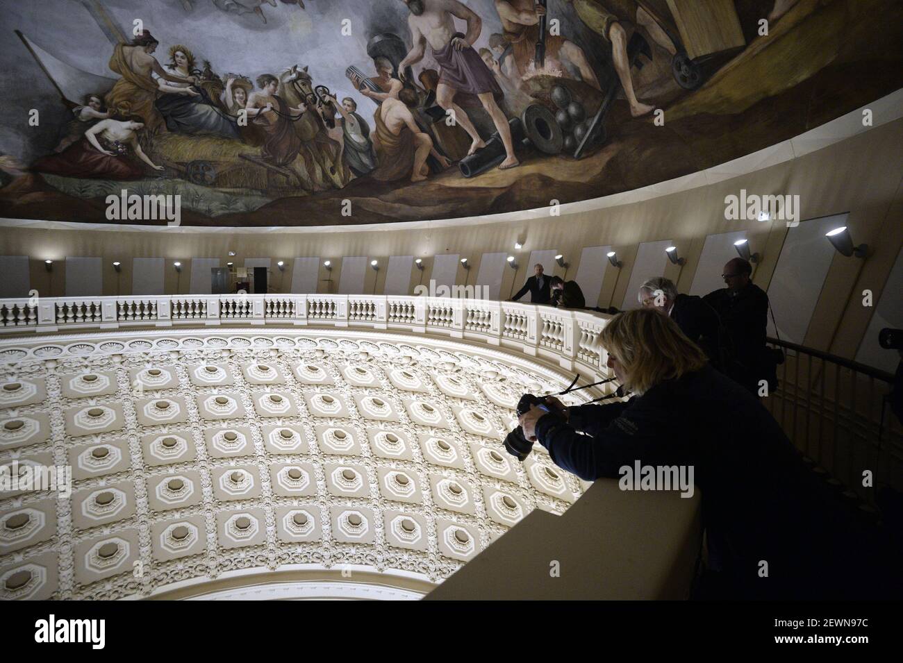 The Interior of the recently restored US Capitol dome is shown during a ...