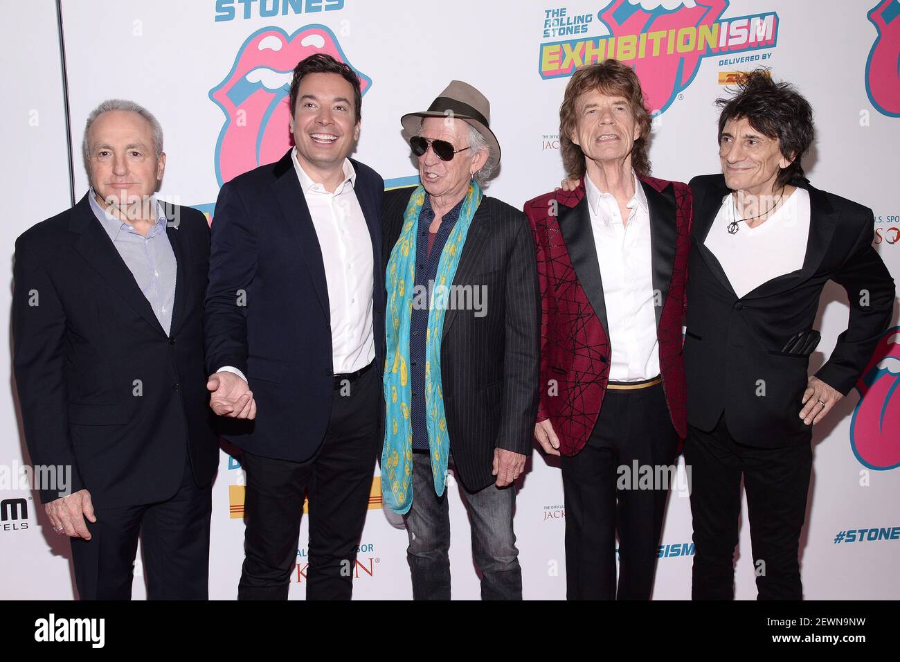 (L-R) Lorne Michaels, Jimmy Fallon, Keith Richards, Mick Jagger and ...