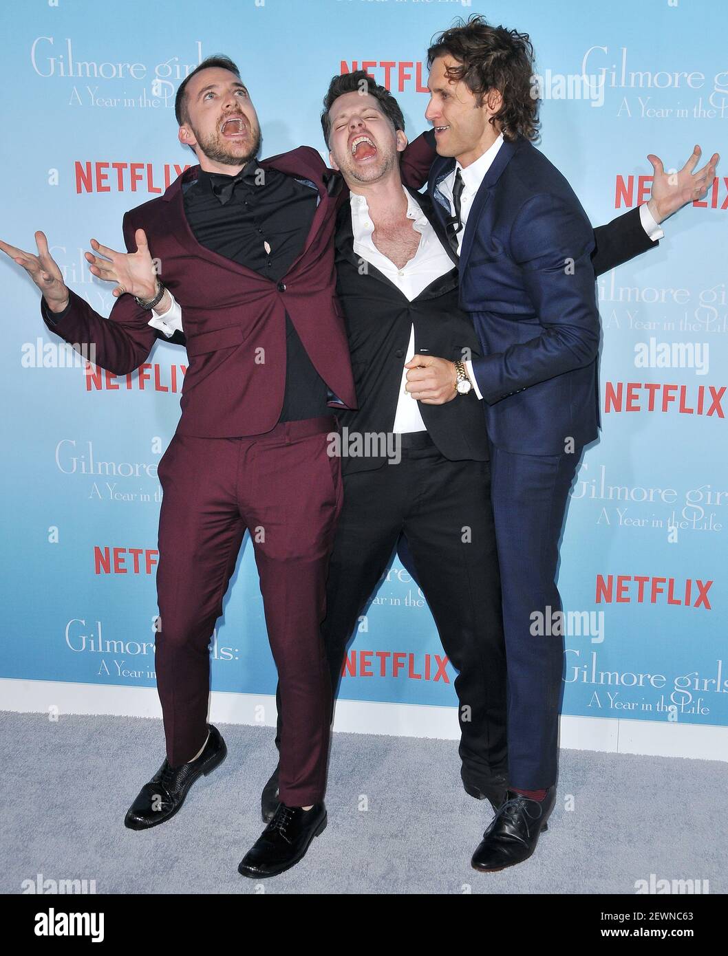 (L-R) Alan Loayza, Nick Holmes and Tanc Sade arrives at Netflix's ...