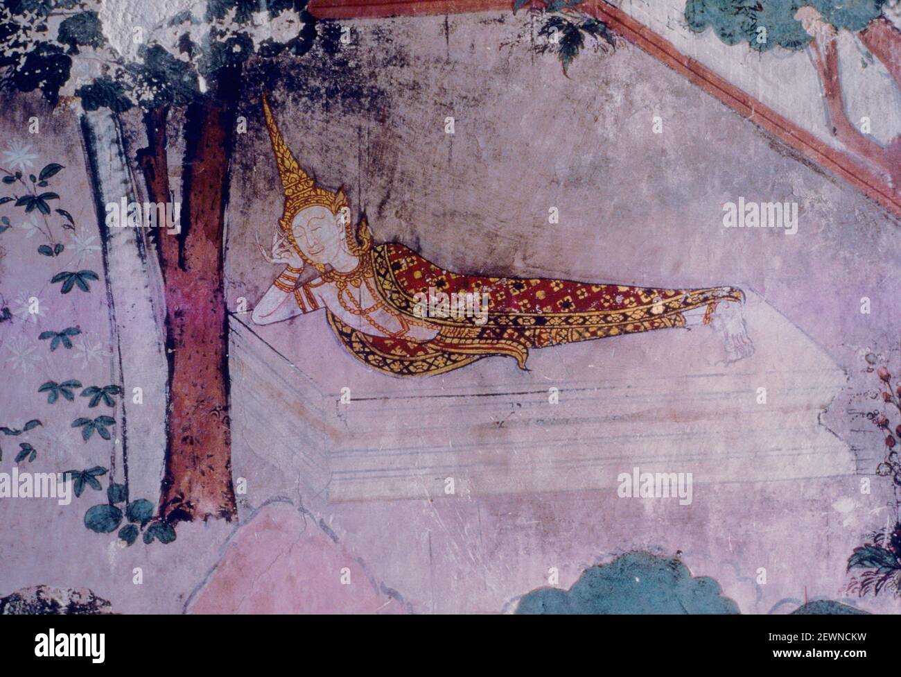 Detail of Mahajanaka asleep in a mango grove on the outskirts of the ...
