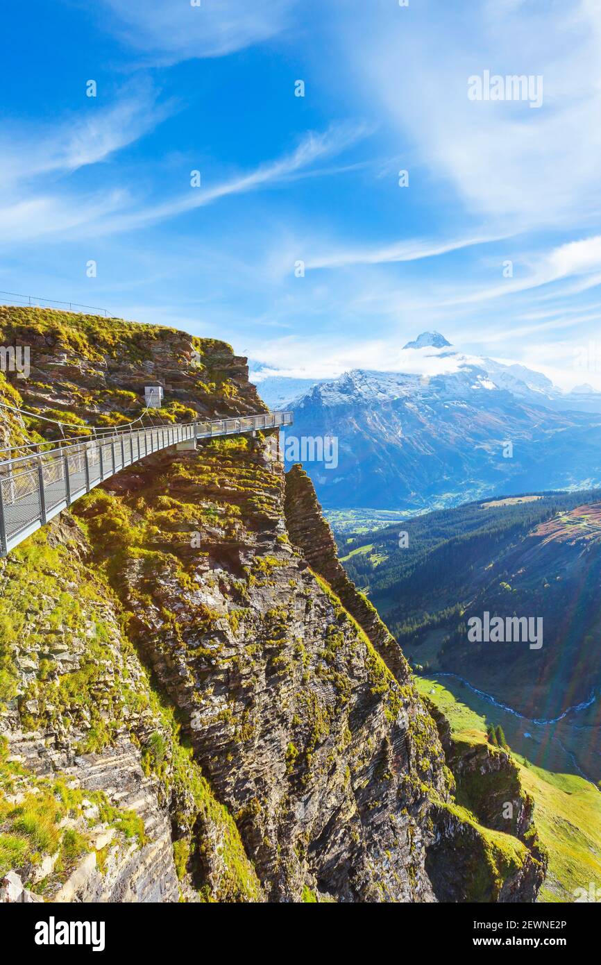 Grindelwald, Switzerland landmark sky cliff walk metal bridge at First ...