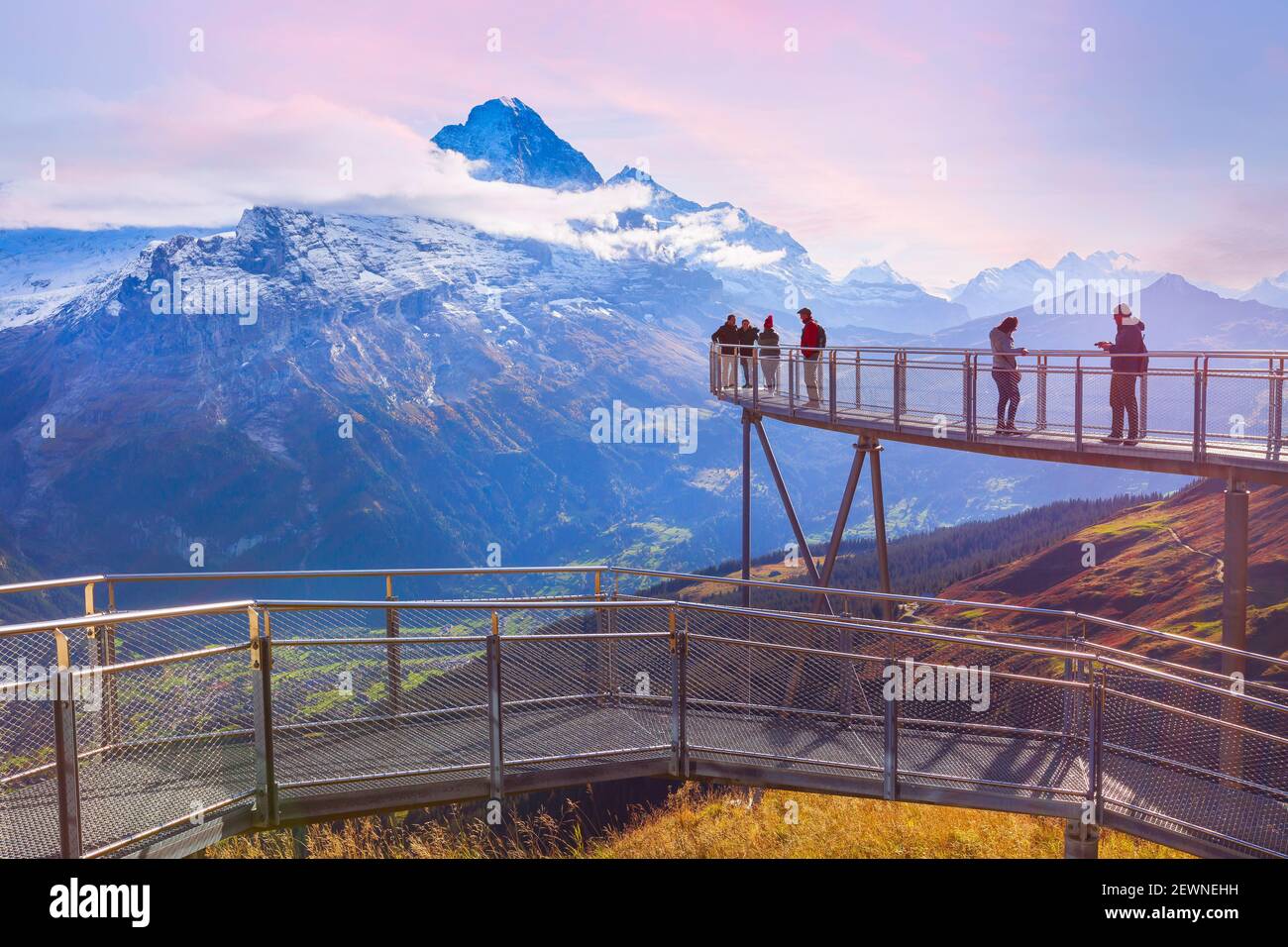 Grindelwald, Switzerland - October 10, 2019: People on sky cliff walk ...