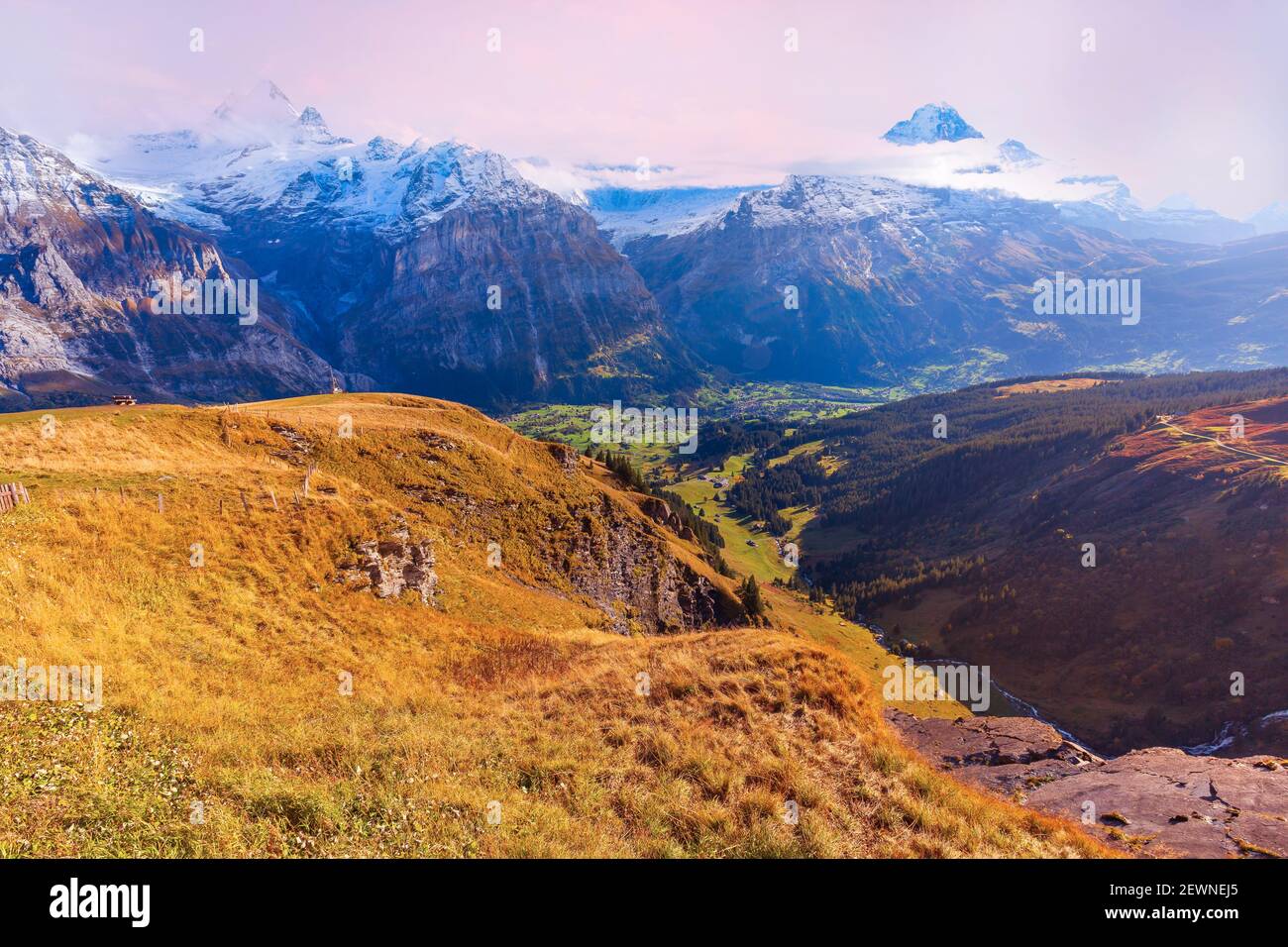 Grindelwald, Switzerland aerial sunset Swiss Alps mountains panorama ...