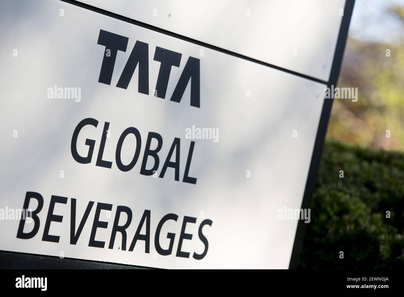 A logo sign outside of a facility occupied by Tata Global Beverages in Montvale, New Jersey on ...
