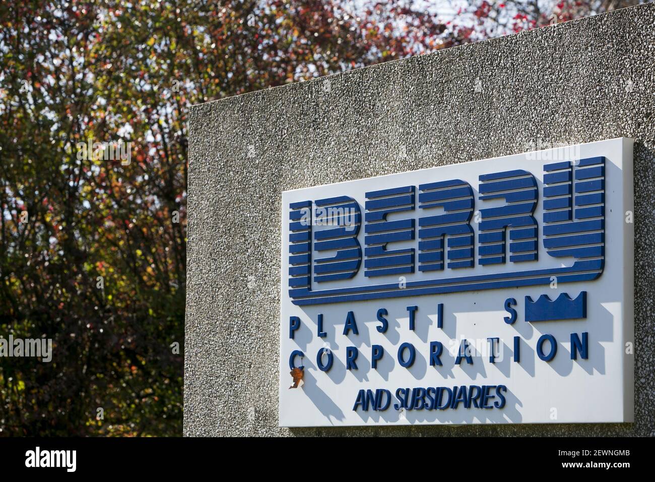 A logo sign outside of a facility occupied by Berry Plastics in ...