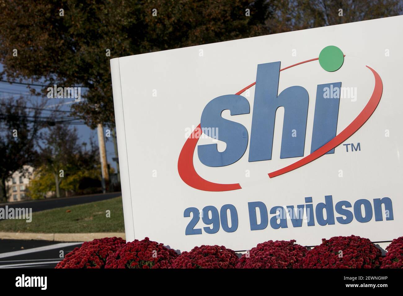 A logo sign outside of the headquarters of SHI International Corp., in ...