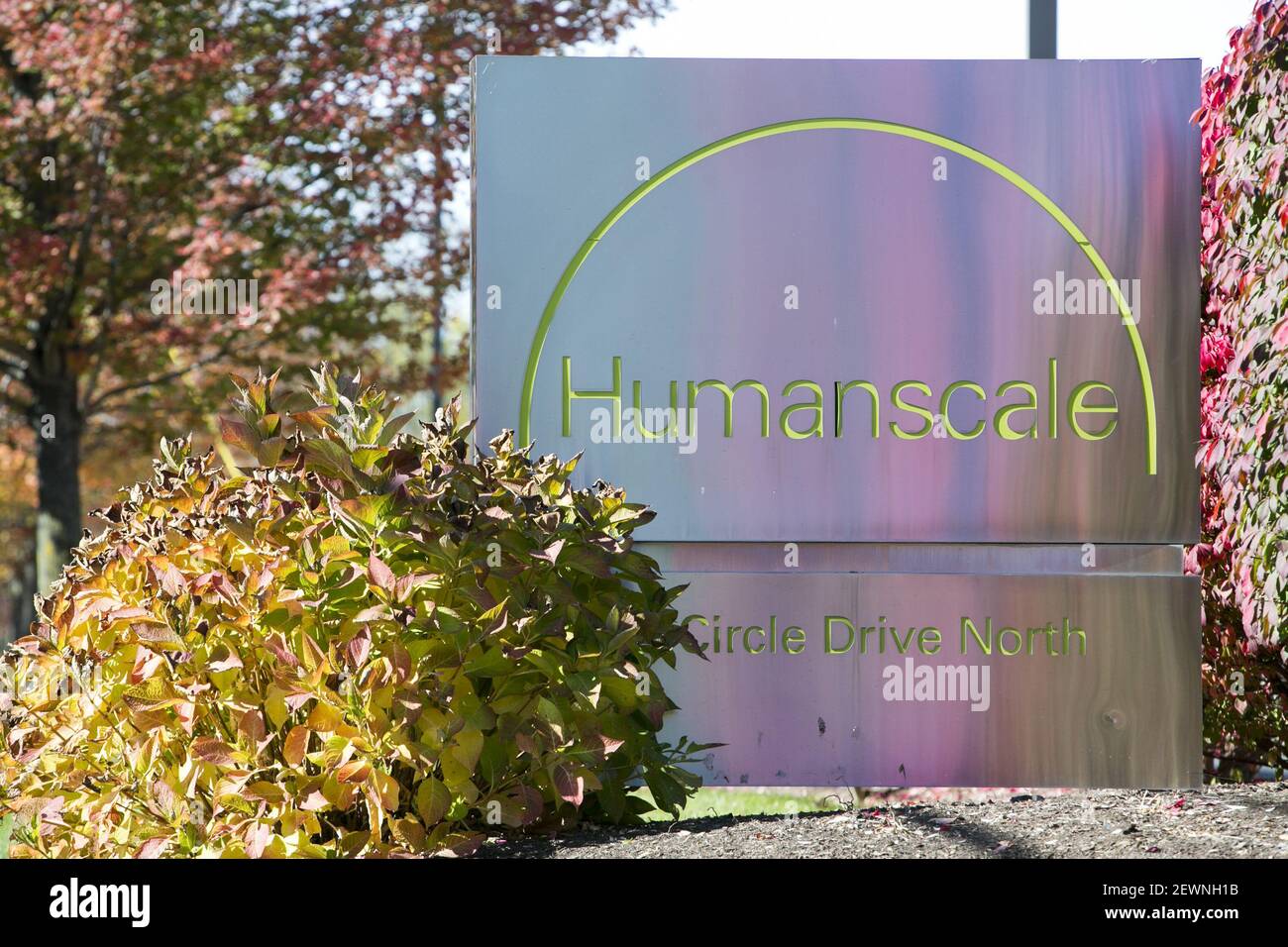 A logo sign outside of a facility occupied by Humanscale in Piscataway ...