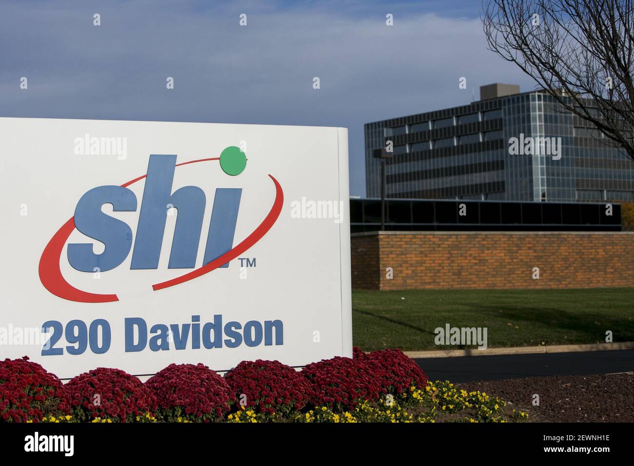 A logo sign outside of the headquarters of SHI International Corp., in ...