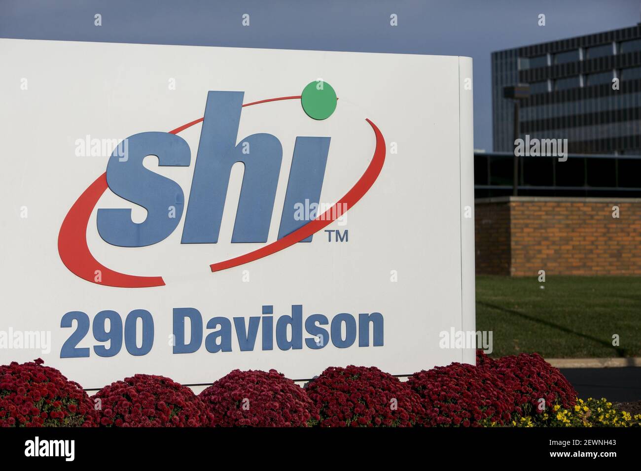 A logo sign outside of the headquarters of SHI International Corp., in ...