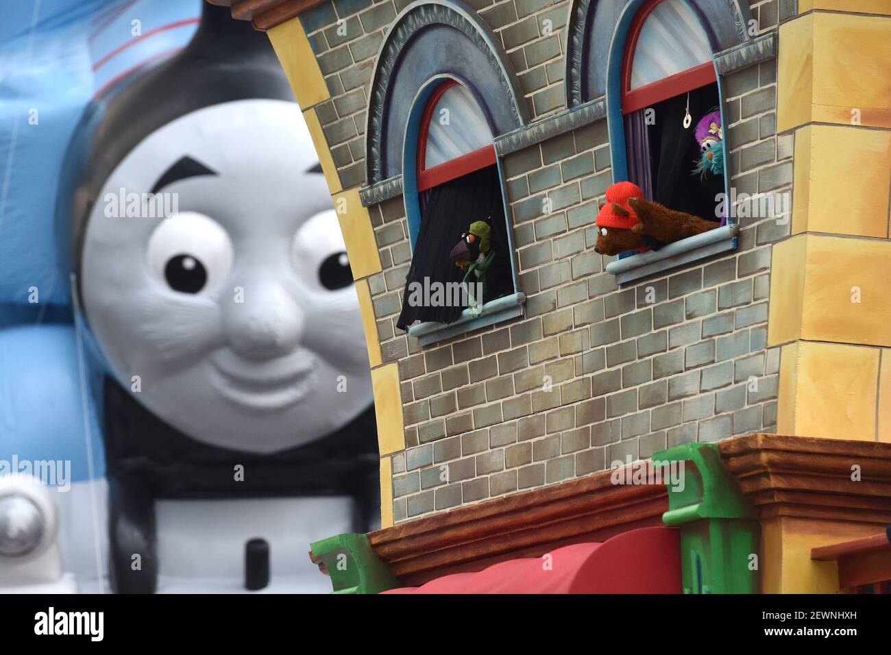 The Thomas the Tank Engine follows the Sesame Street float as it makes ...