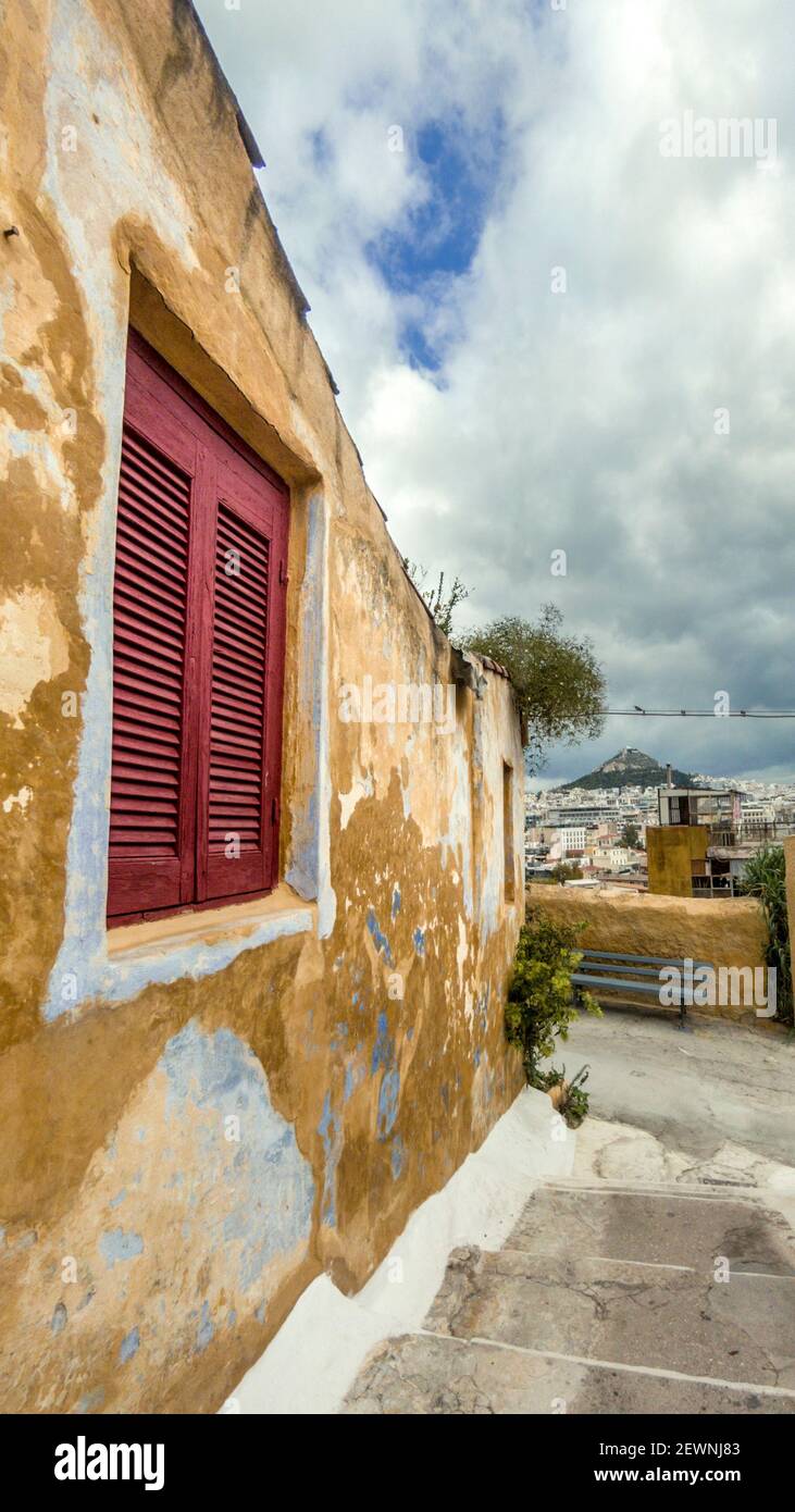 Traditional alley in Plaka district, and more specifically in ...