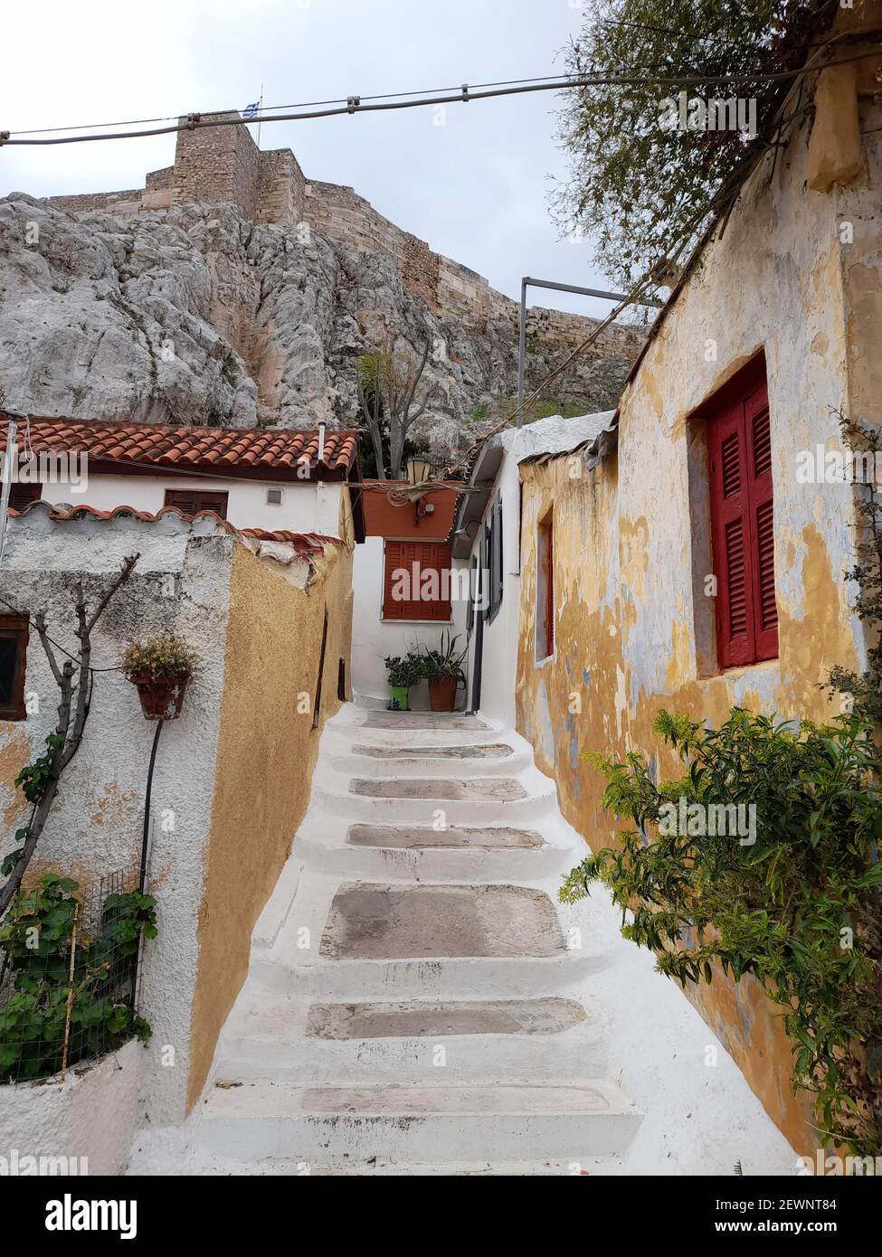 Traditional alley in Plaka district, and more specifically in ...