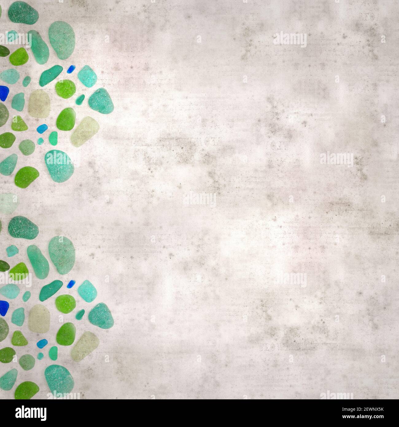 stylish textured old paper background with sea glass pebble pieces ...