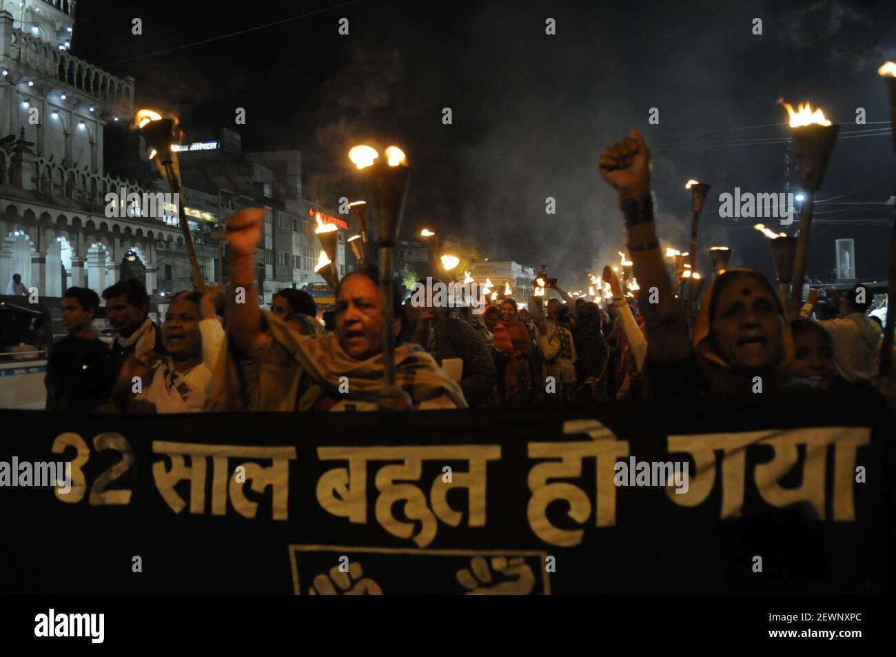 BHOPAL, INDIA - DECEMBER 2: Gas affected people taking part in a torch ...
