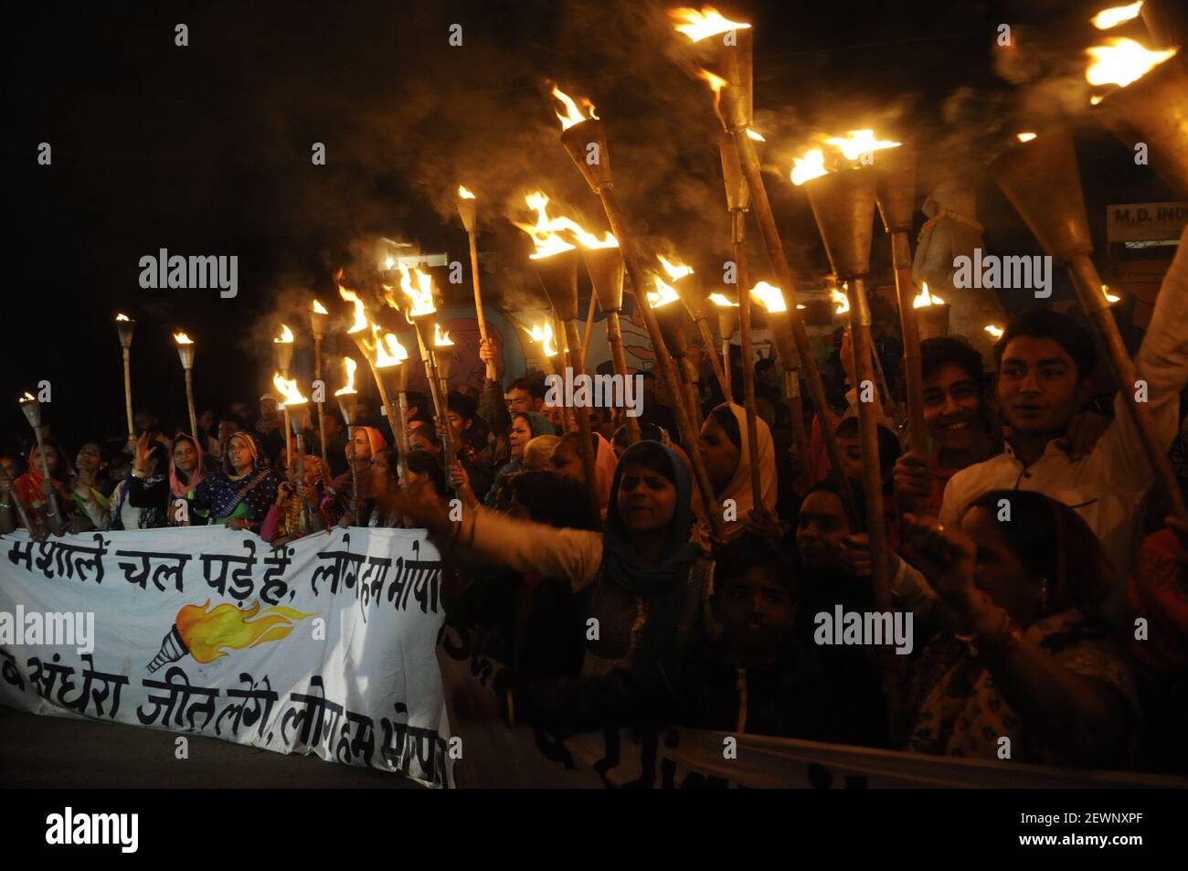 BHOPAL, INDIA - DECEMBER 2: Gas affected people taking part in a torch ...