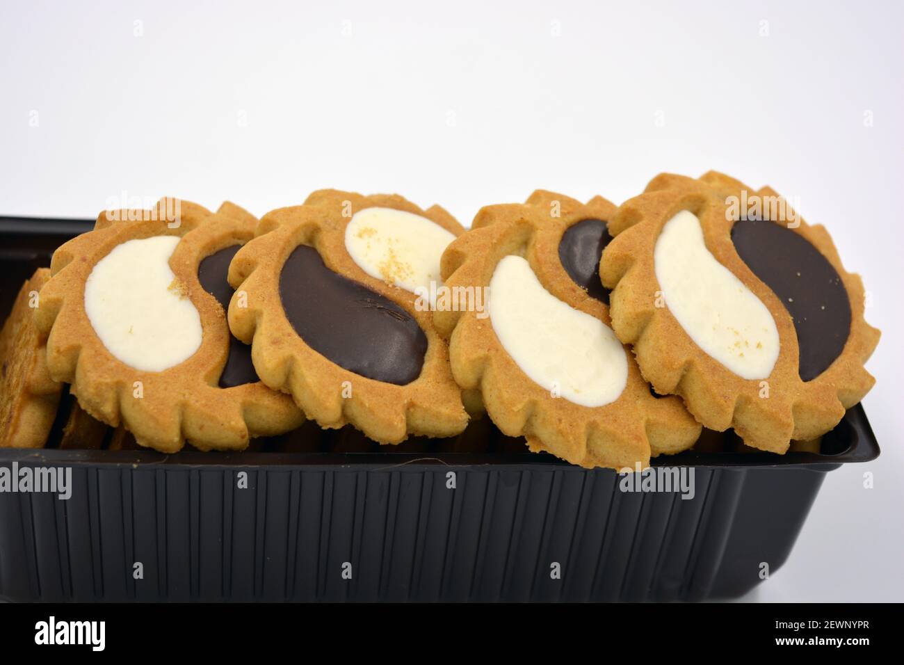 Delicious sandy sweet cookies with sharp edges and chocolate and white ...