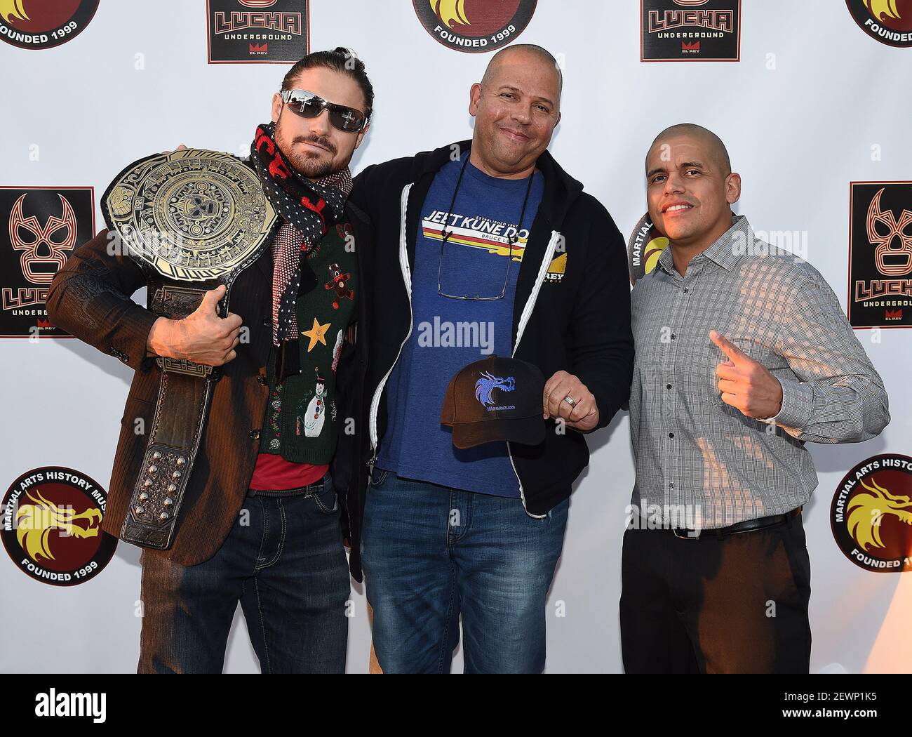 BURBANK, CA - DECEMBER 3: Actors Johnny Mundo (L) and Ricky Reyes (R) with El Rey Network Chief ...