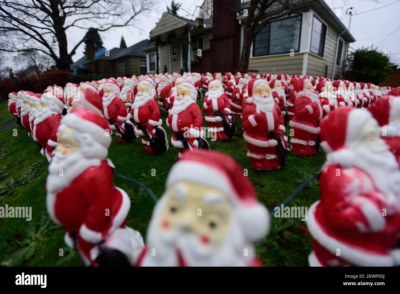 A festive display known as 'The Santa Clones' by artist Chris Willis is ...
