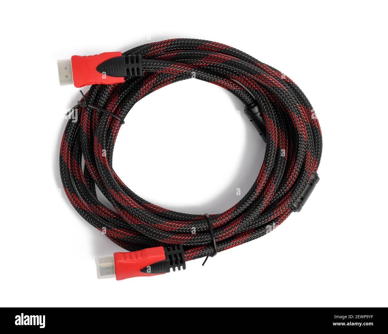 twisted textile braided cable isolated on white background, hdmi ...