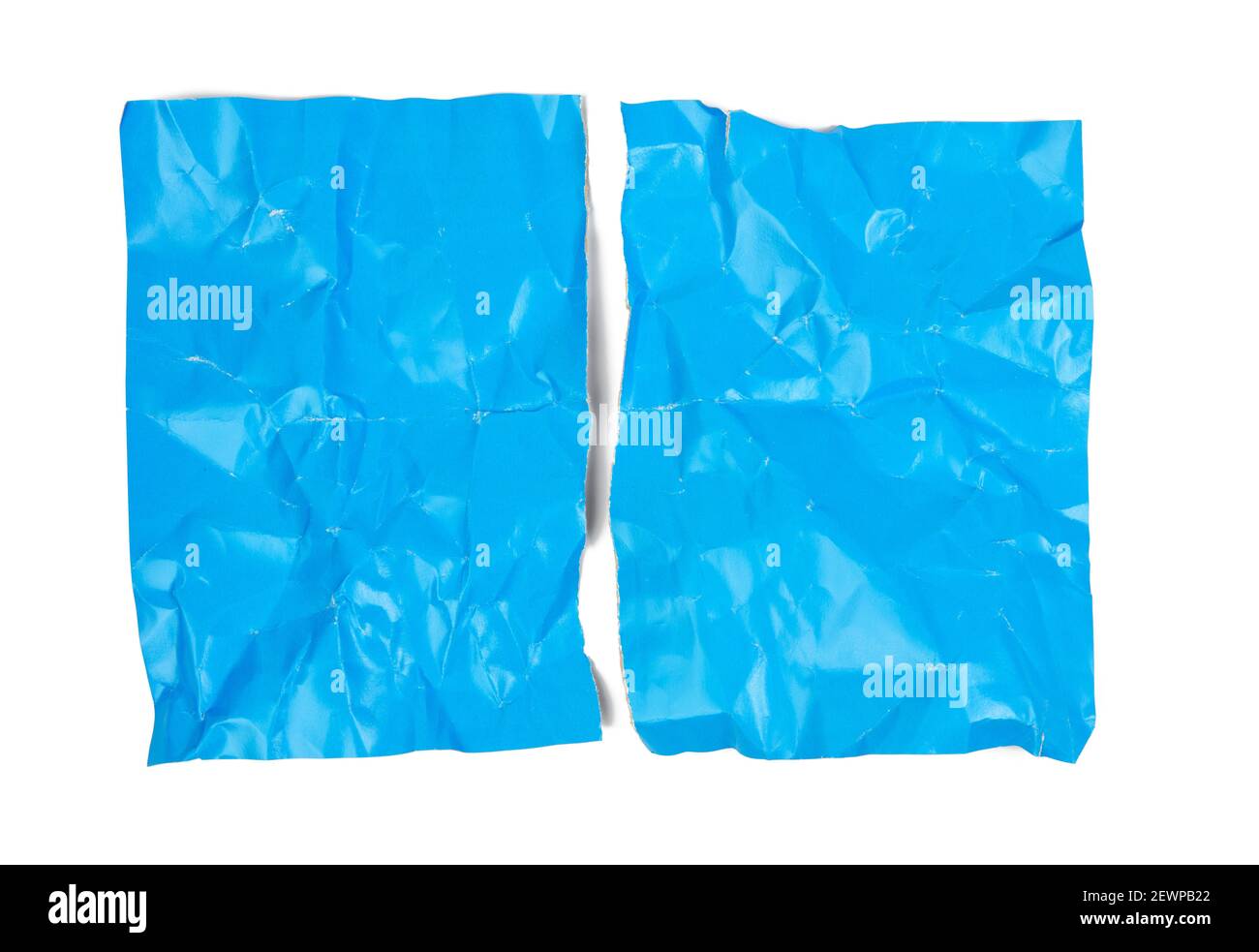crumpled blue cardboard sheet of paper isolated on white background, a4 ...