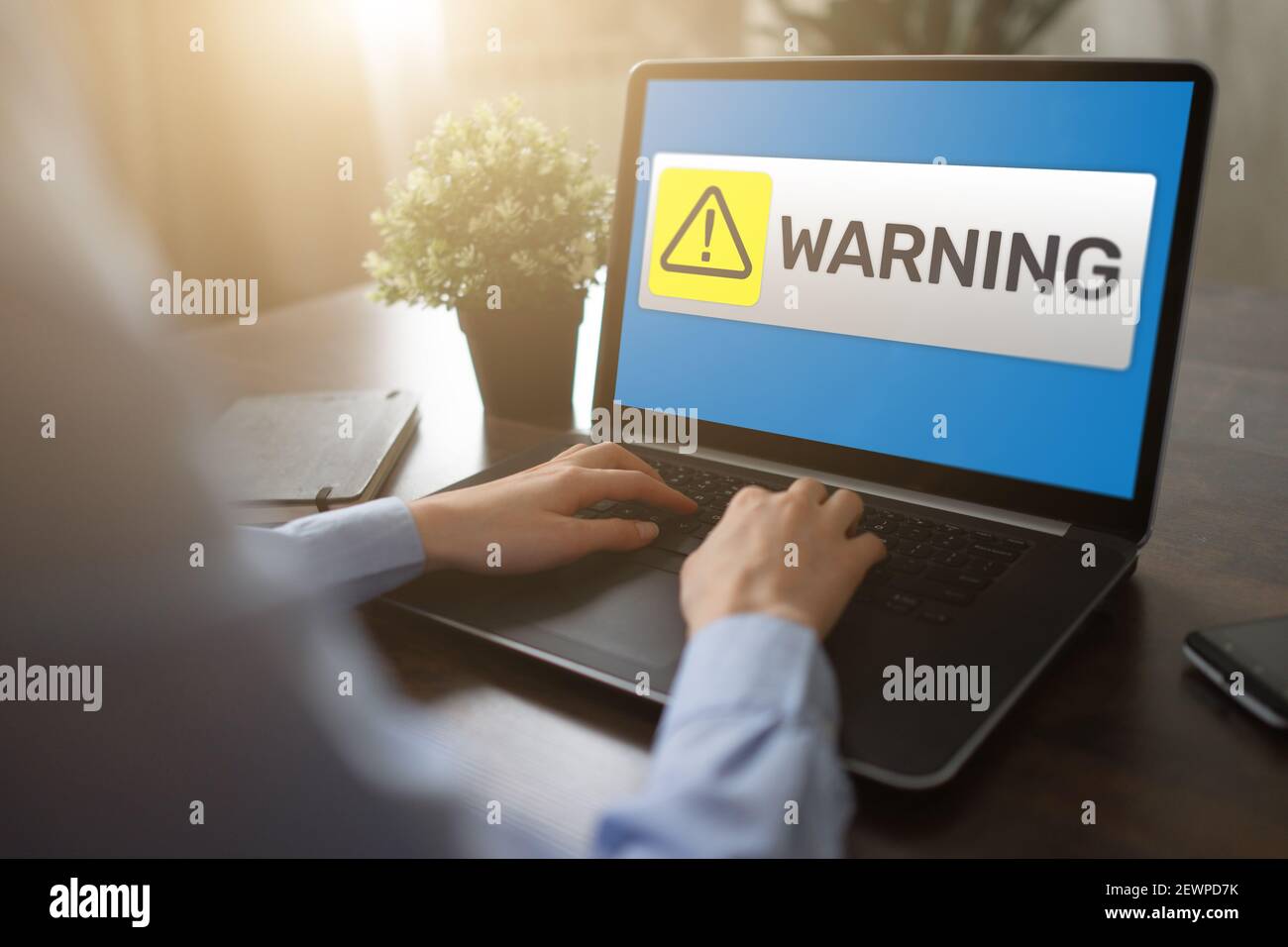 Warning message sign on screen. Virus detection security breathe ...