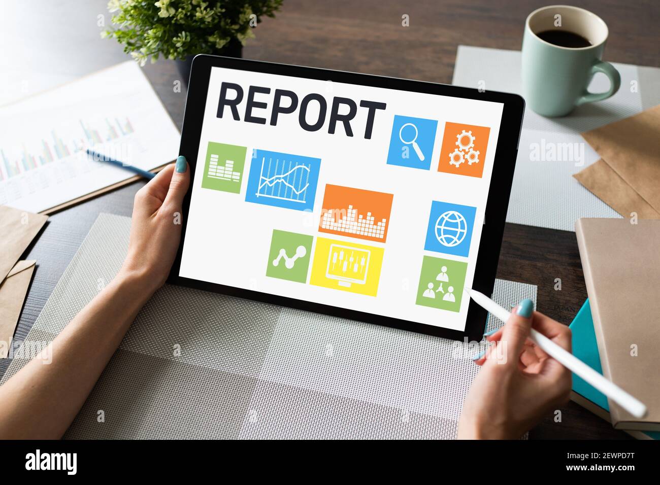 Financial report form on device screen. Business and finance concept ...