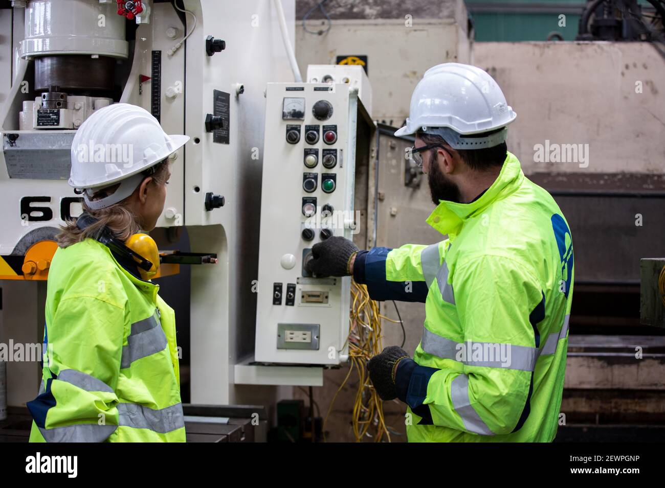 Portrait woman worker and engineer under inspection and checking ...