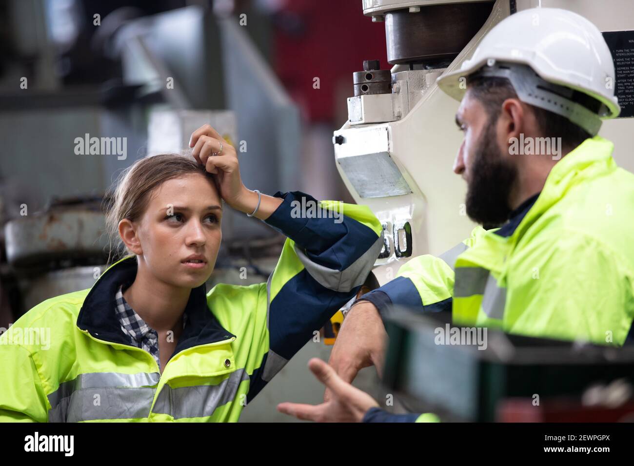 Portrait woman worker and engineer under inspection and checking ...