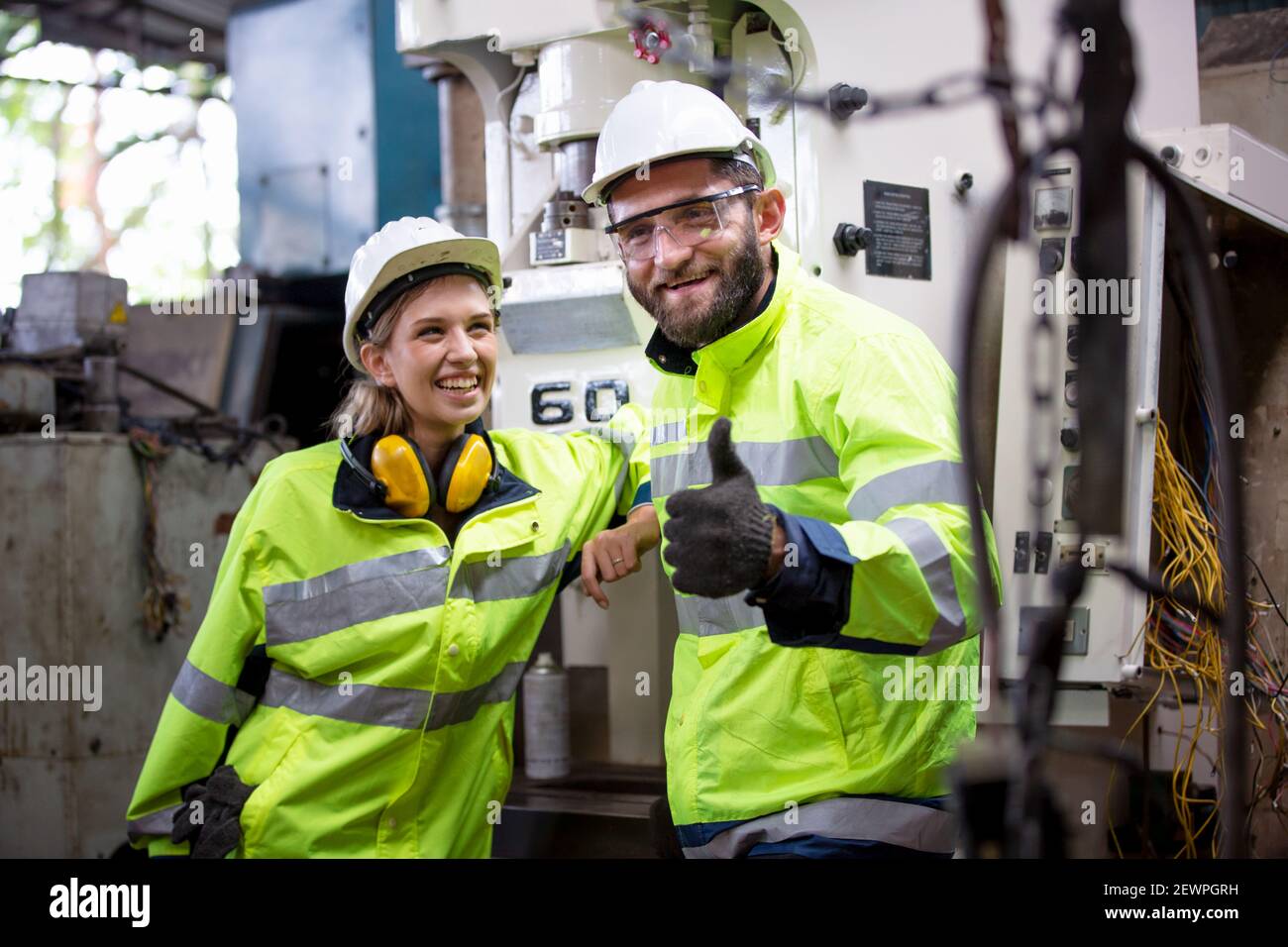 Portrait woman worker and engineer under inspection and checking ...