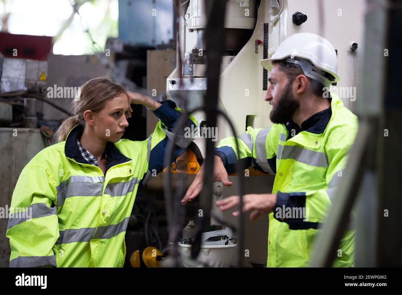 Portrait woman worker and engineer under inspection and checking ...
