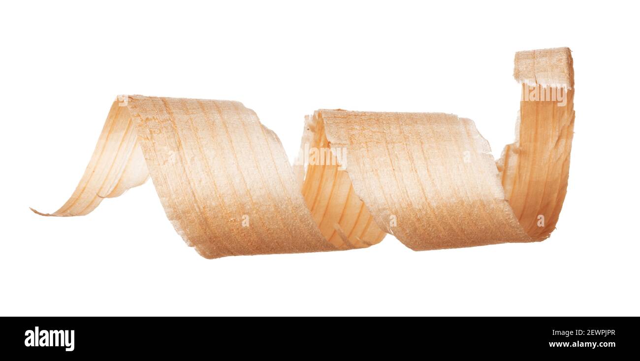 Spiral wooden shaving isolated on white background Stock Photo - Alamy