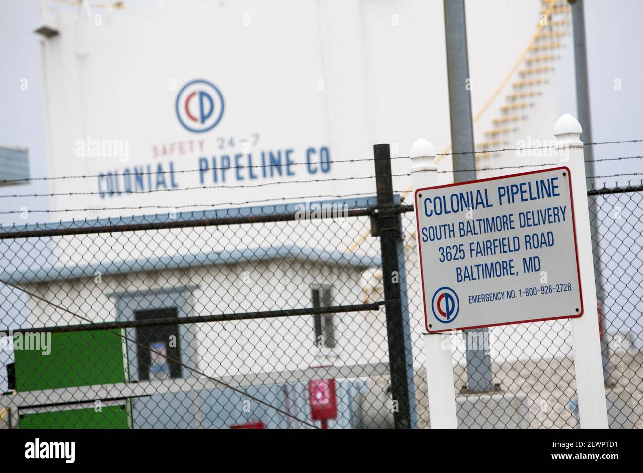 A logo sign outside of a Colonial Pipeline Company facility in ...