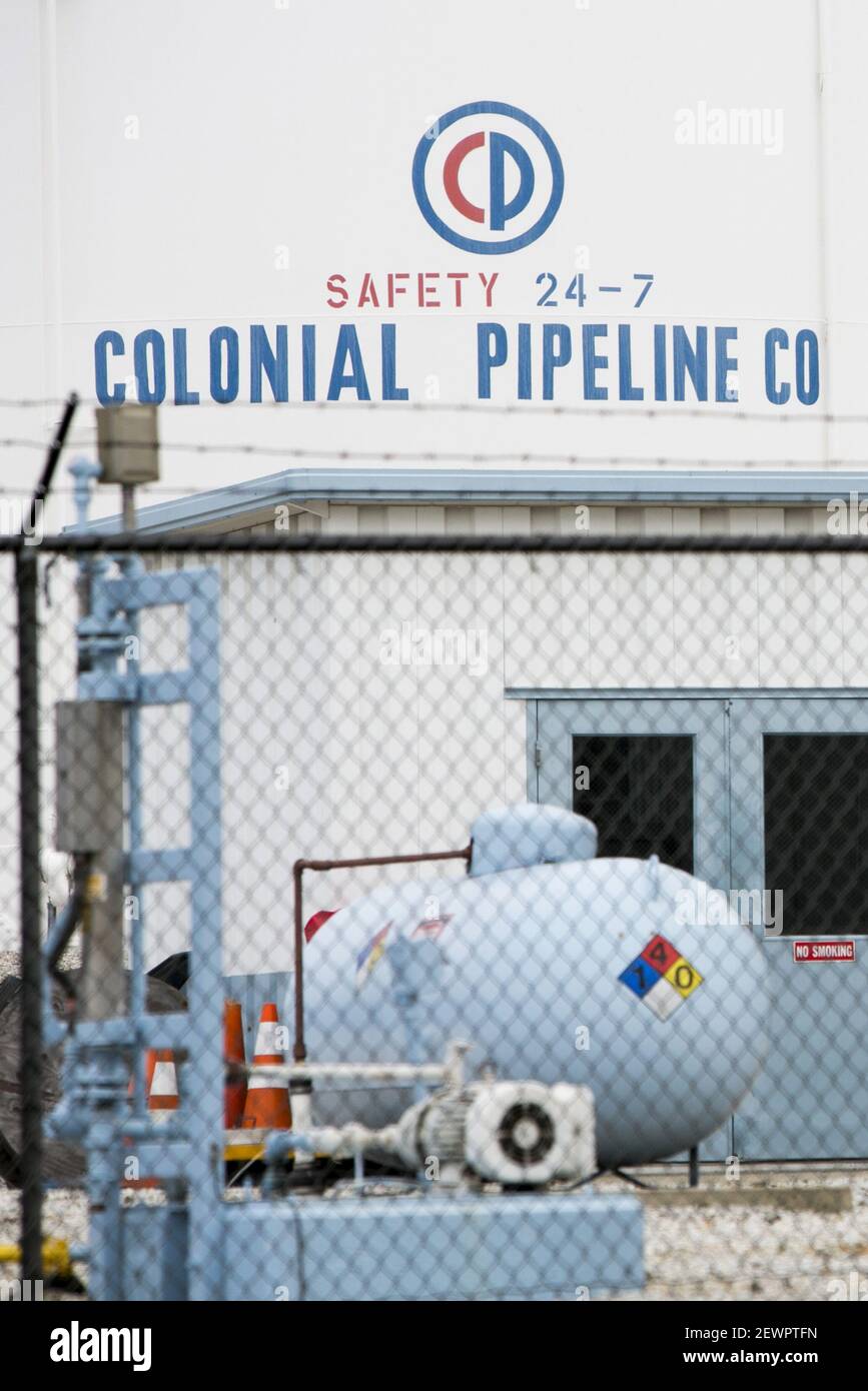 A logo sign outside of a Colonial Pipeline Company facility in ...