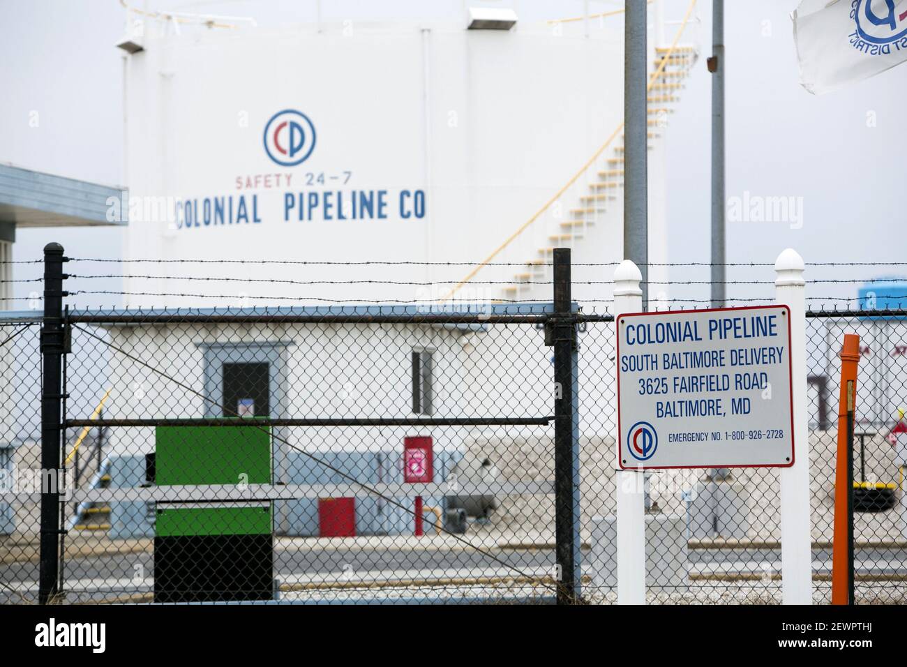 A logo sign outside of a Colonial Pipeline Company facility in ...