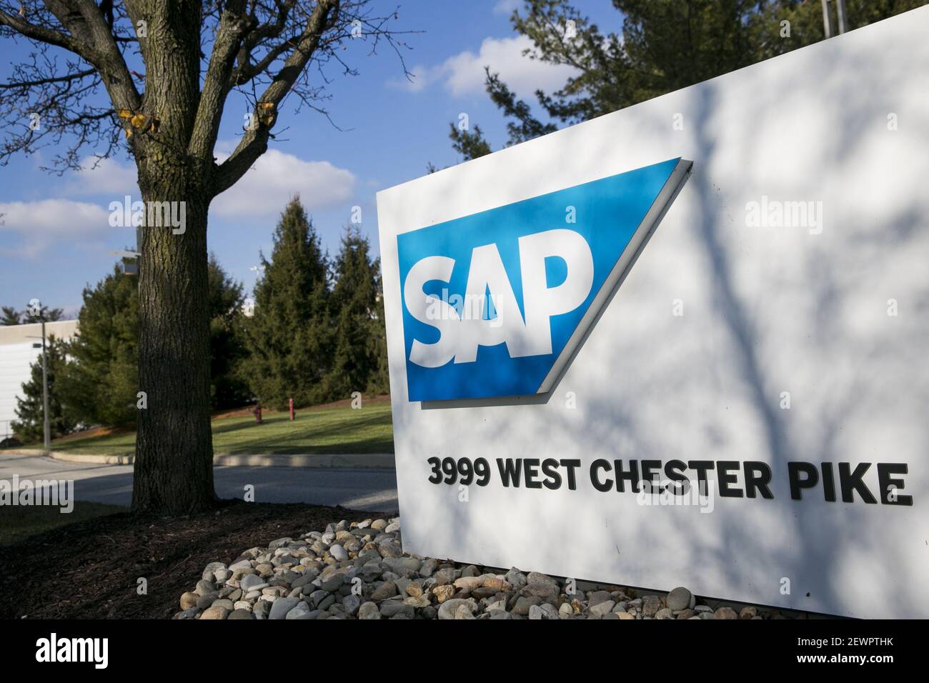 A logo sign outside of a facility occupied by SAP SE in Newtown Square ...